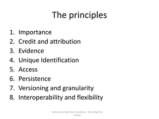 Summary of data citation synthesis activity & Review | PPT