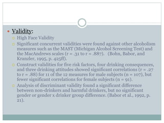 Review of the alcohol use disorders identification test | PPTX