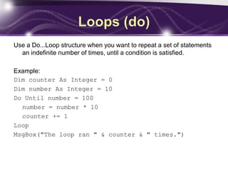 Advanced VB: Review of the basics | PPT