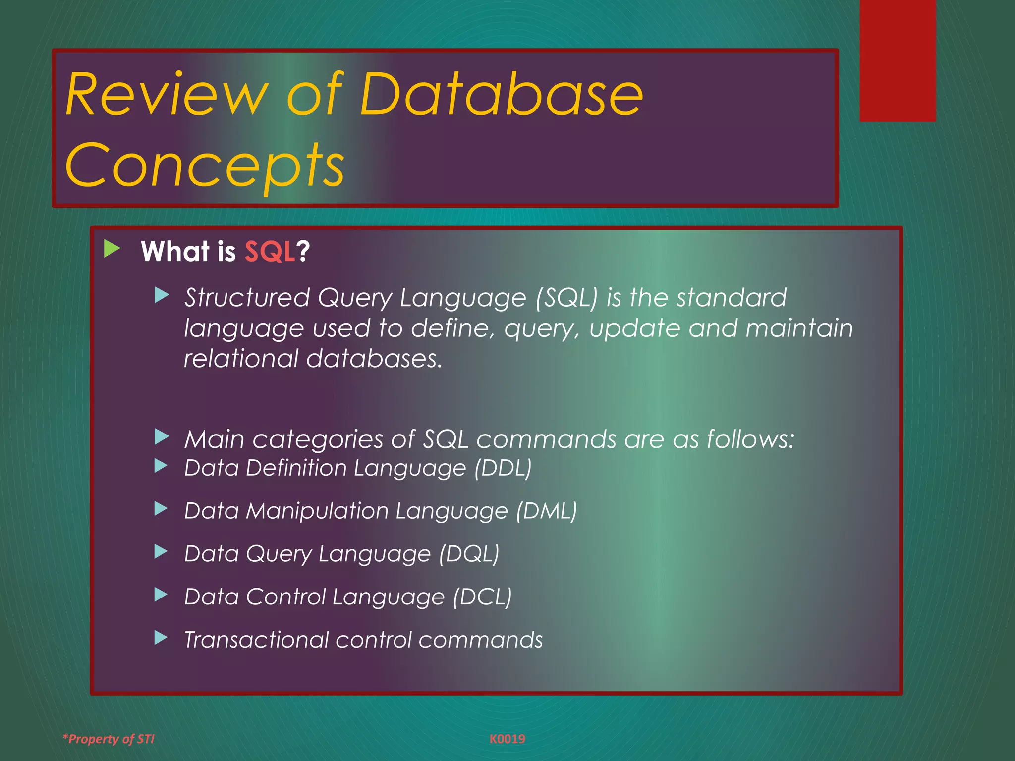 Review of theory of database | PPT