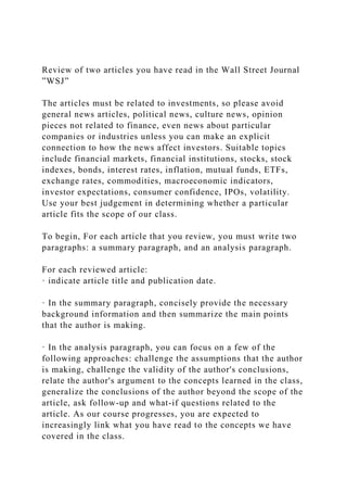 Review of two articles you have read in the Wall Street Journal ”W.docx