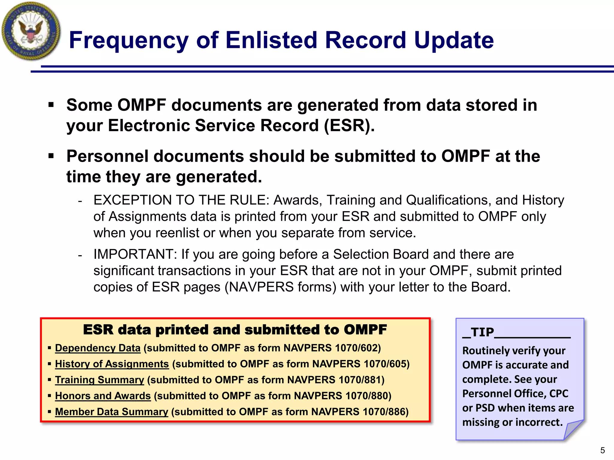Review OMPF and ESR (step by-step guide) 19 DEC 2013 | PPTX