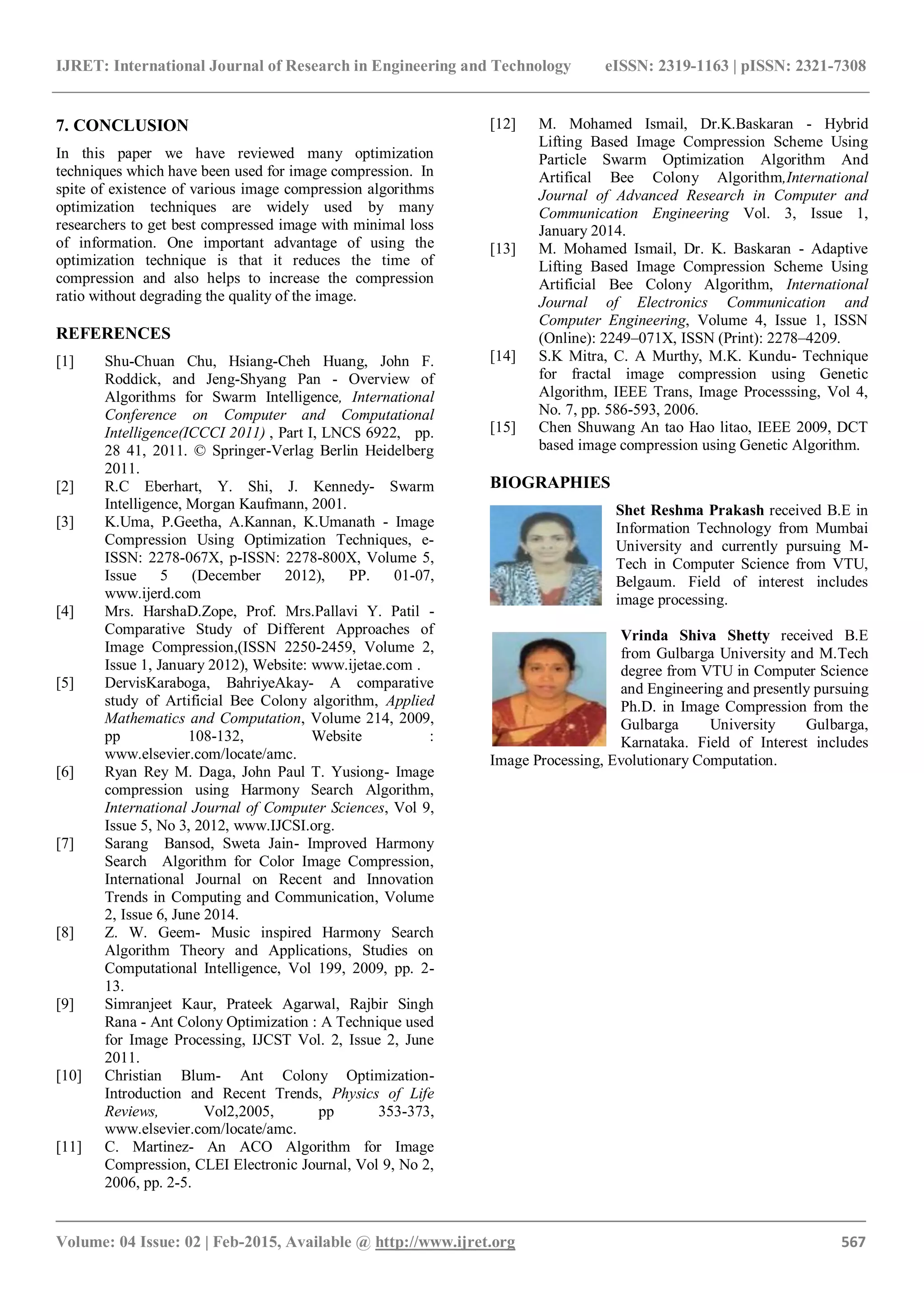 Review on optimization techniques used for image compression | PDF
