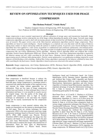 Review on optimization techniques used for image compression | PDF