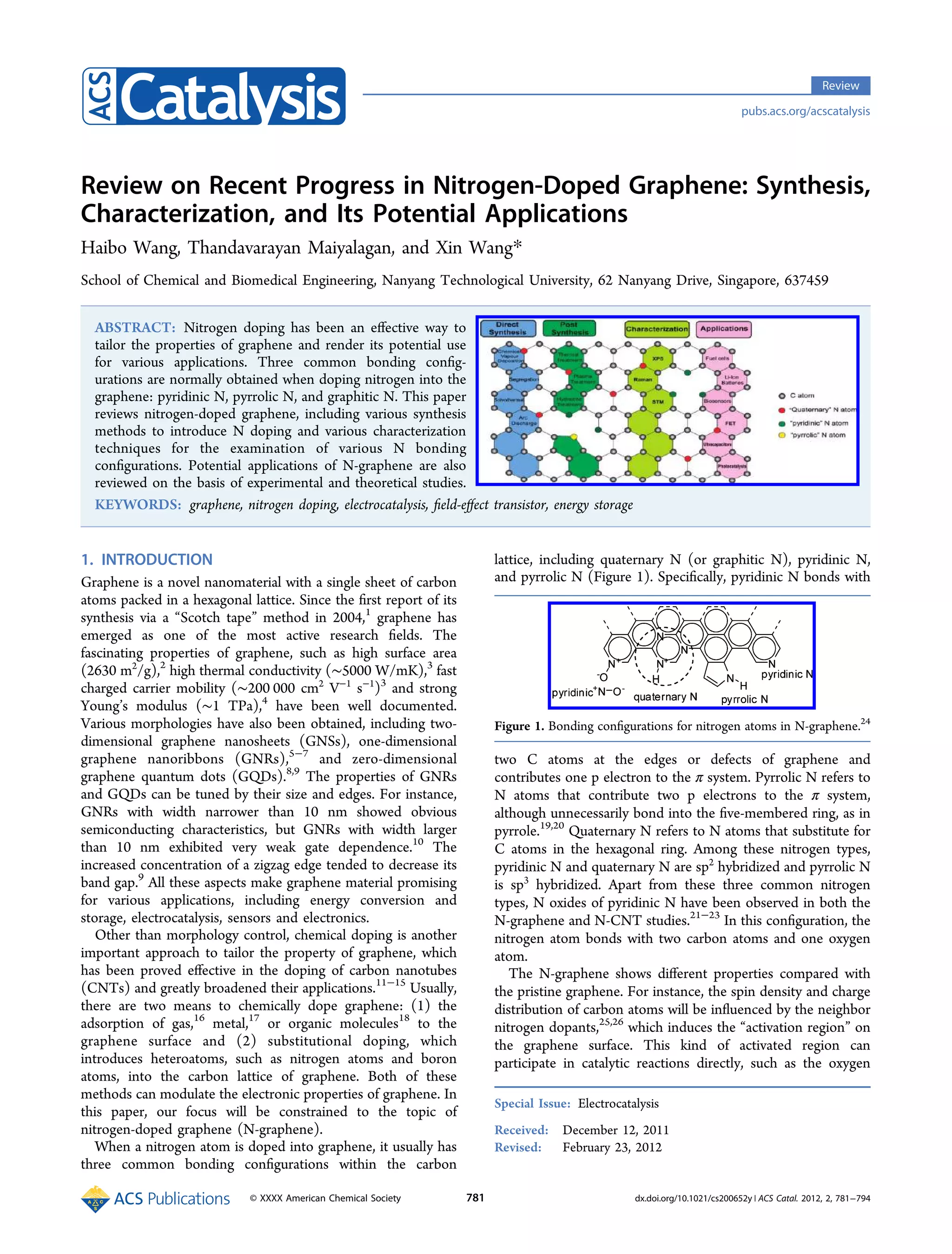 Review on recent progress in nitrogen doped graphene synthesis ...
