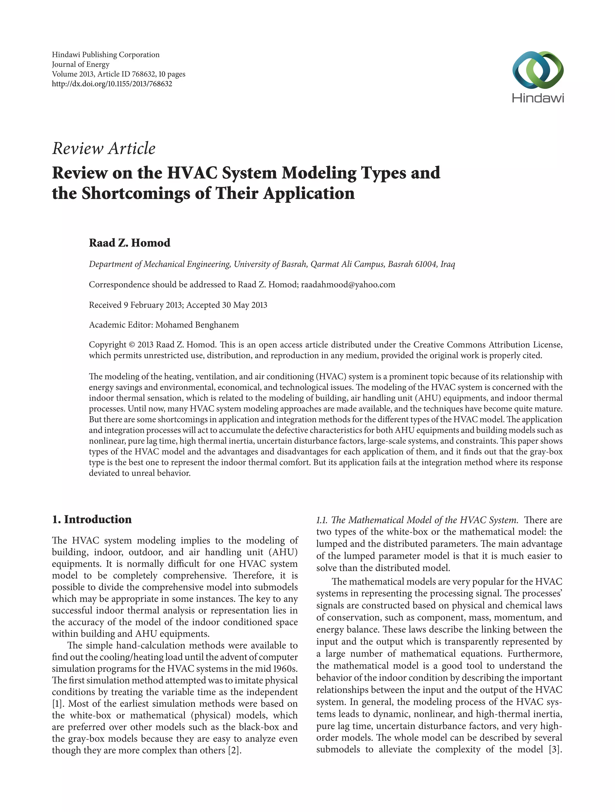 Review on the hvac system modeling types and the shortcomings of their ...