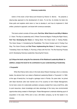 Review on Visionary Leadership Book | DOCX