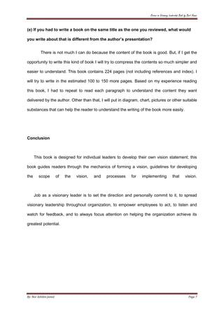 Review on Visionary Leadership Book | DOCX
