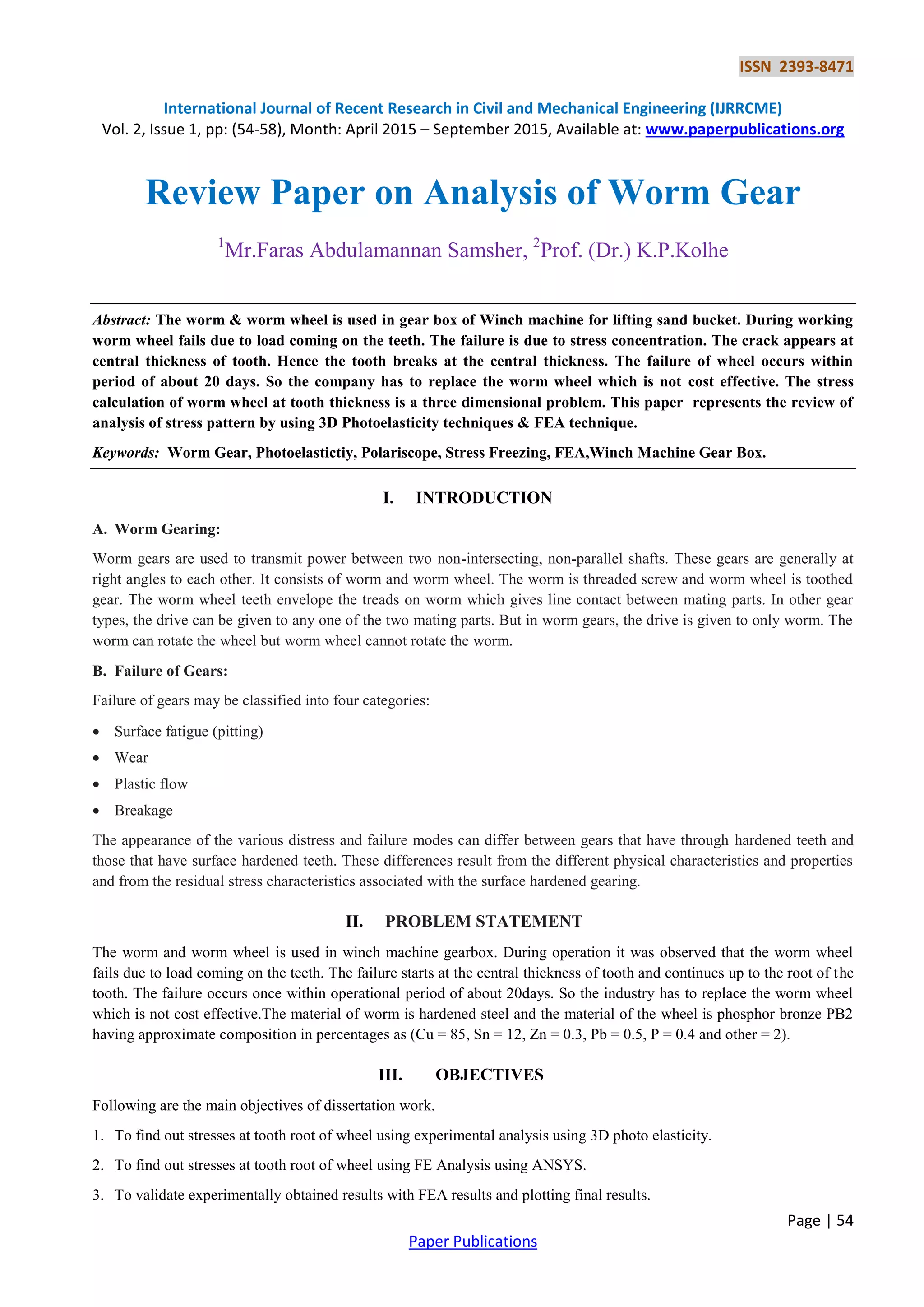 Review Paper on Analysis of Worm Gear | PDF