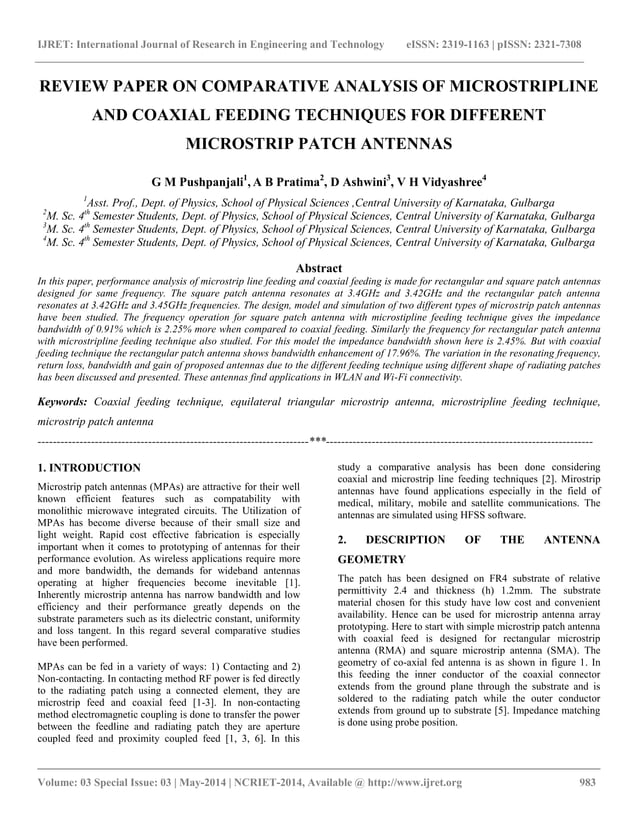 Review paper on comparative analysis of microstripline and coaxial feeding techniques for ...