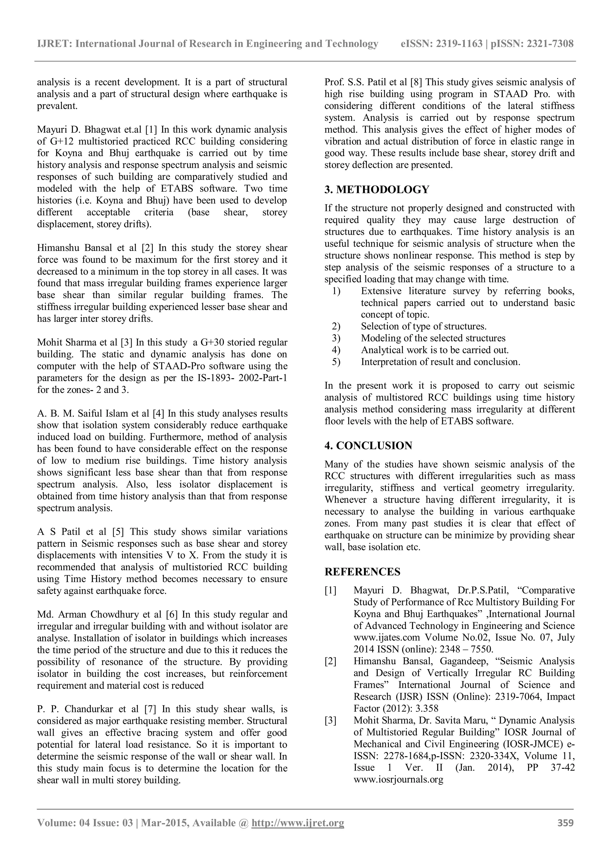 Review paper on seismic responses of multistored rcc building with mass irregularity | PDF