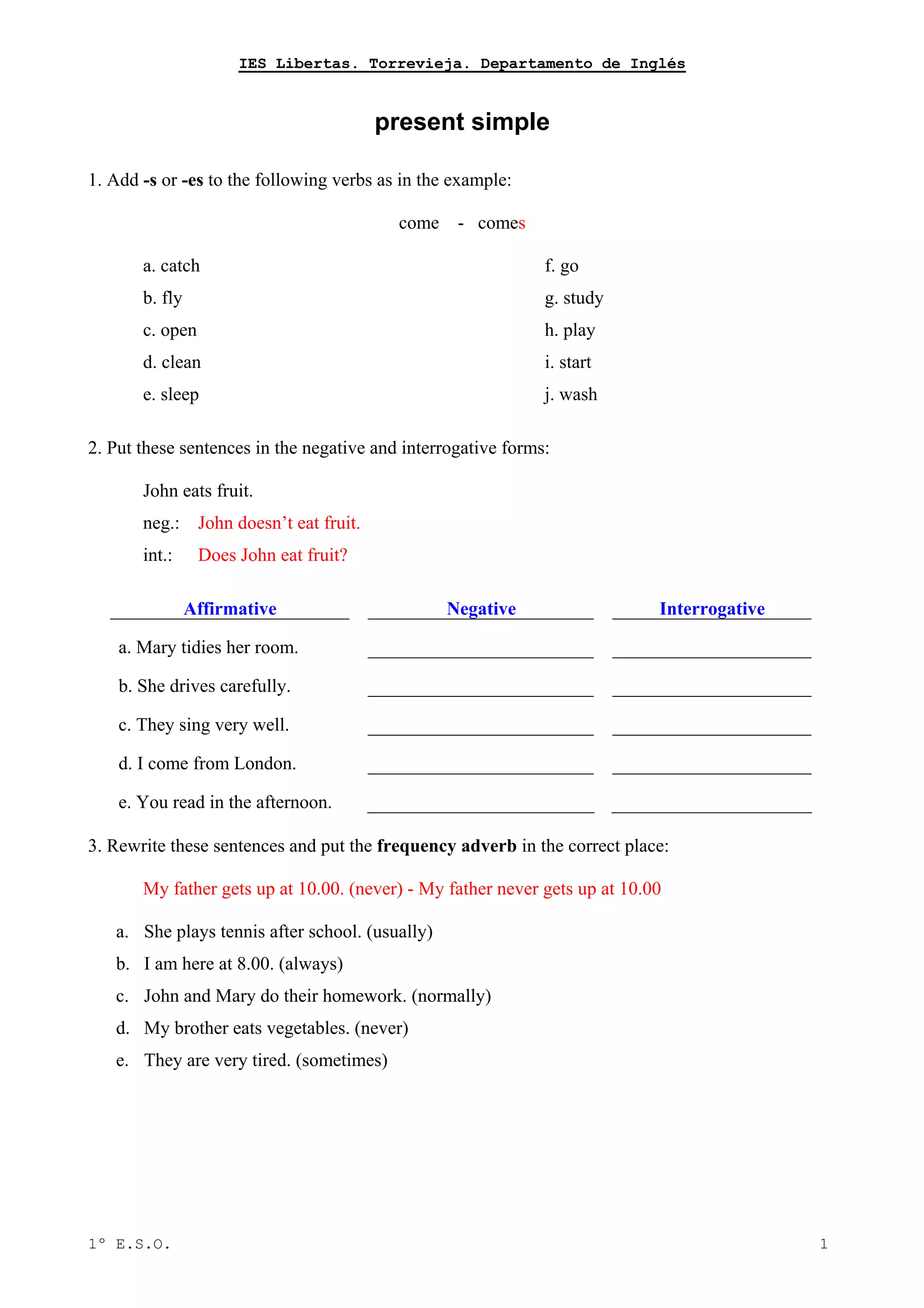 Review present simple and frequency adverbs | PDF