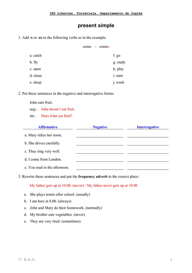 Review present simple and frequency adverbs | PDF