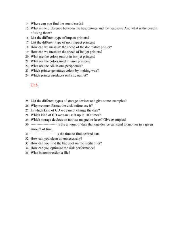 Review questions cs001 | DOCX | Computer Peripherals | Computing