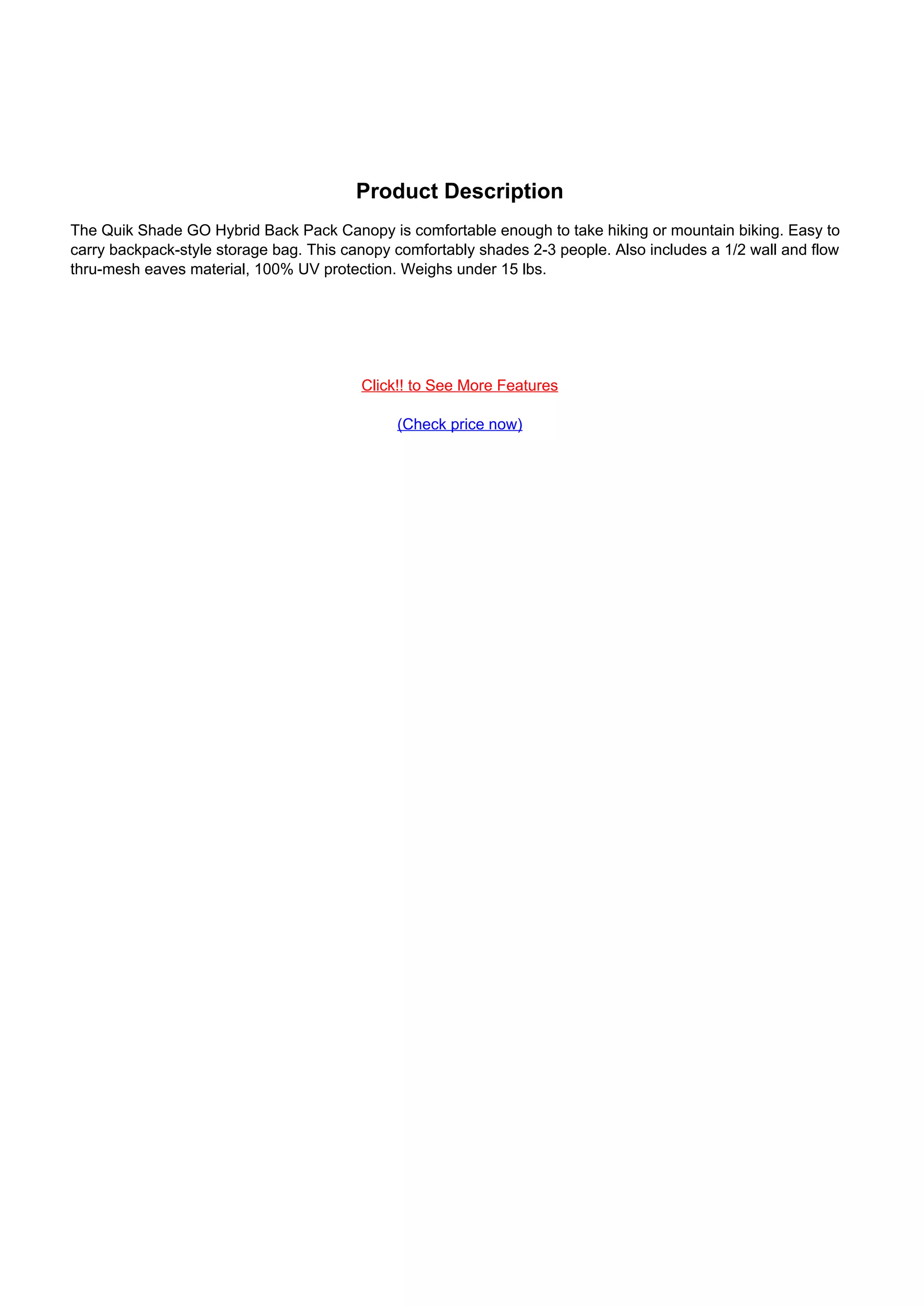 Review Quik Shade Go Hybrid Backpack Canopy Blue 6 Feet X 6 Feet | PDF