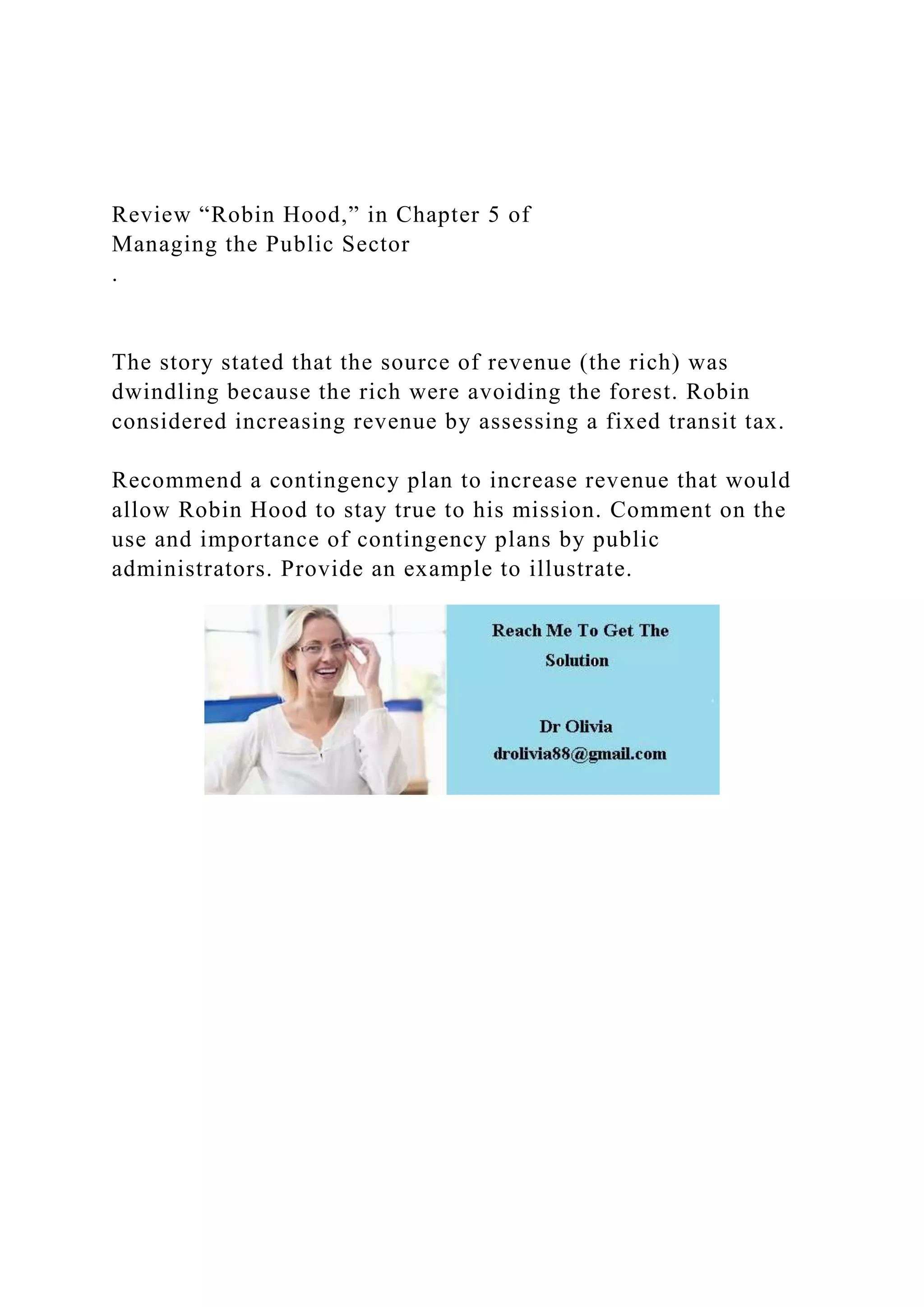 Review Robin Hood,” in Chapter 5 of Managing the Public Secto.docx