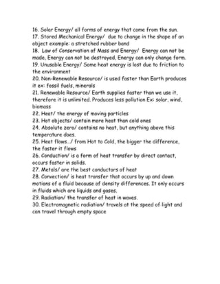 Review sheet for energy and heat | DOCX