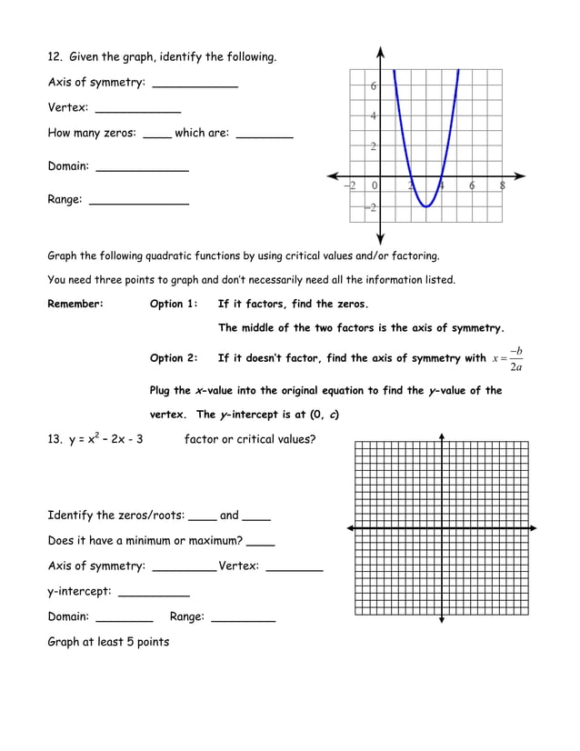 Review solving quadratics by graphing | PDF