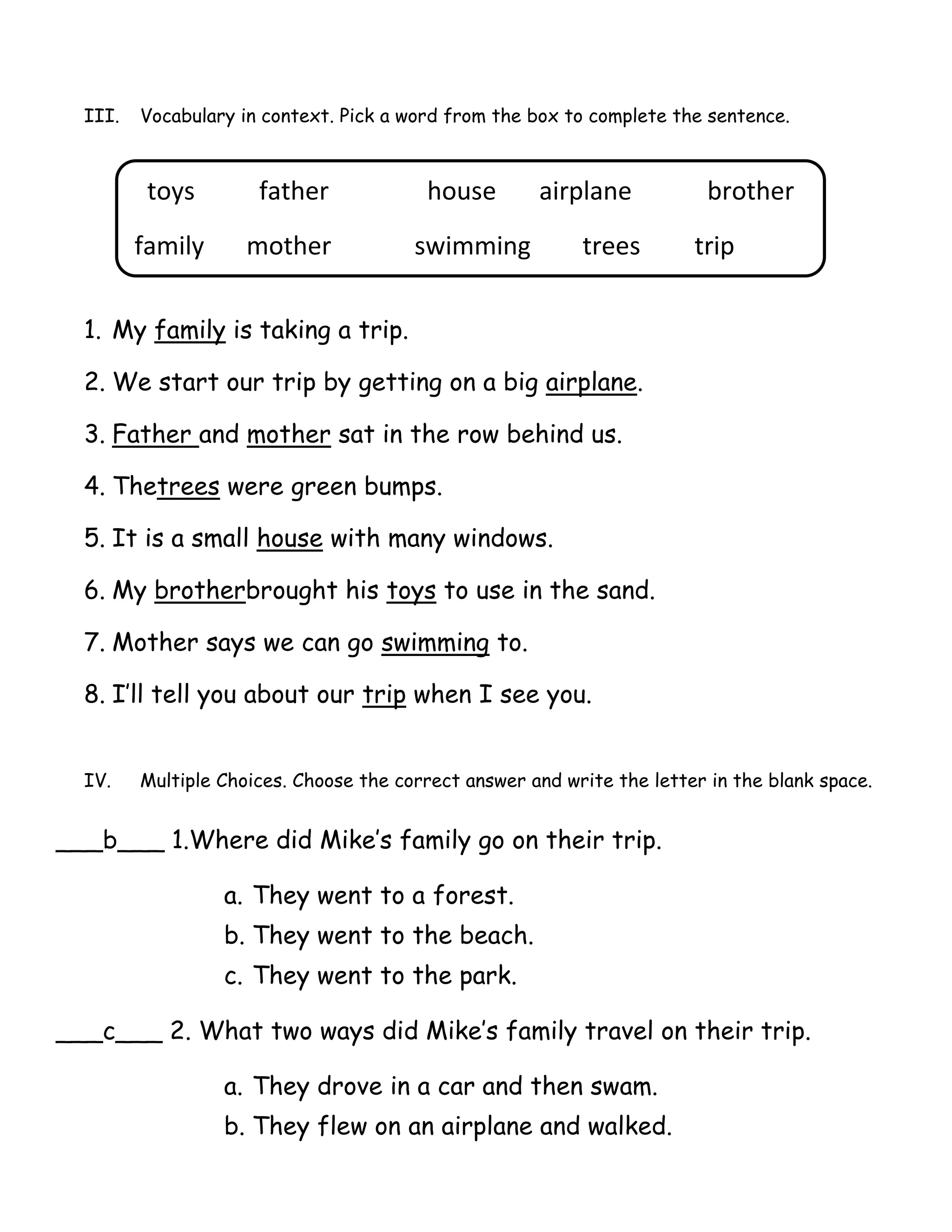 Review test # 1 reading comprehension a letter to a friend 2nd grade ...