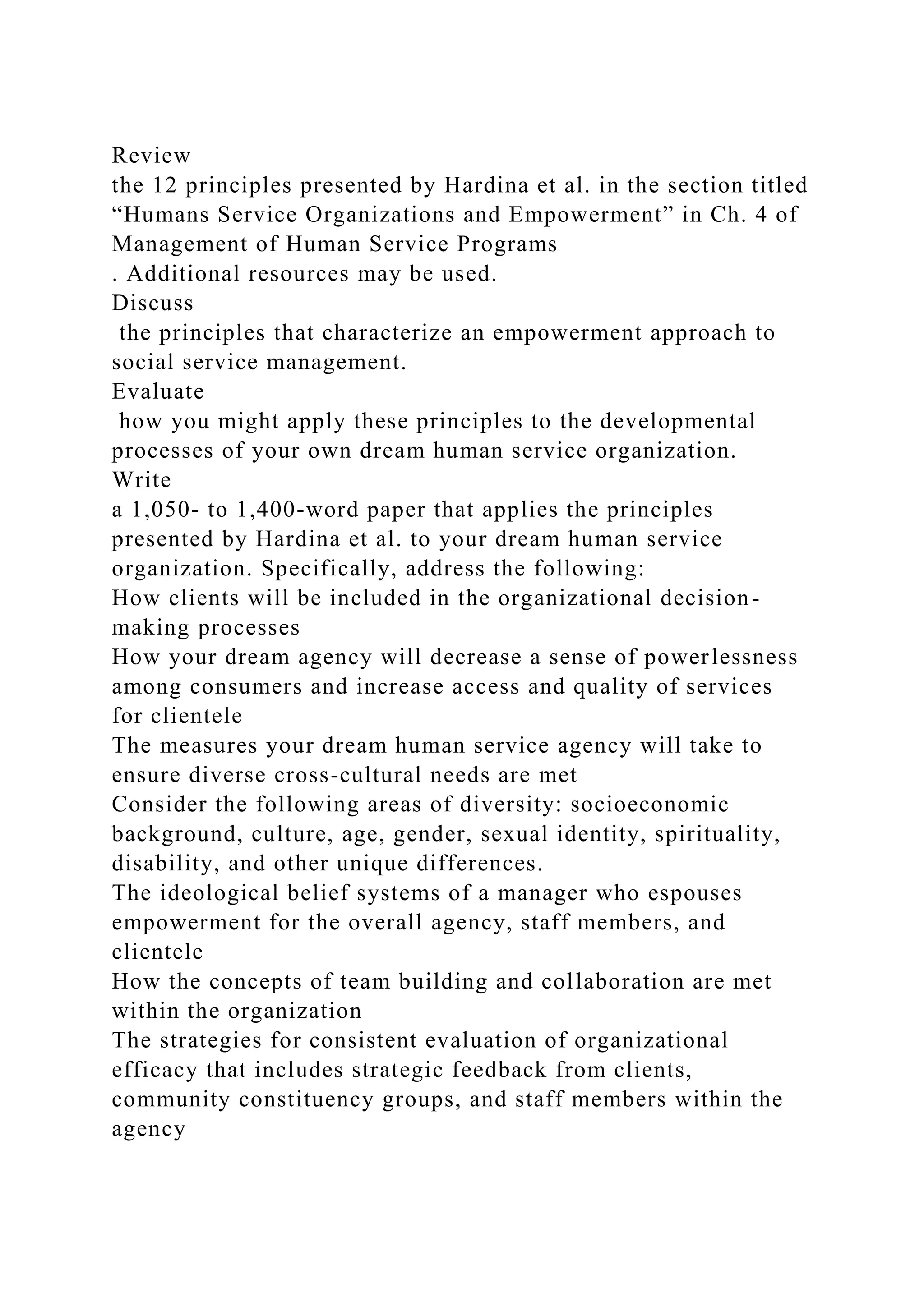 Review the 12 principles presented by Hardina et al. in the sectio.docx