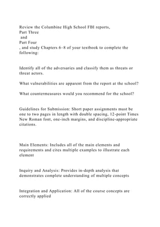 Review the Columbine High School FBI reports, Part Three and P | DOCX