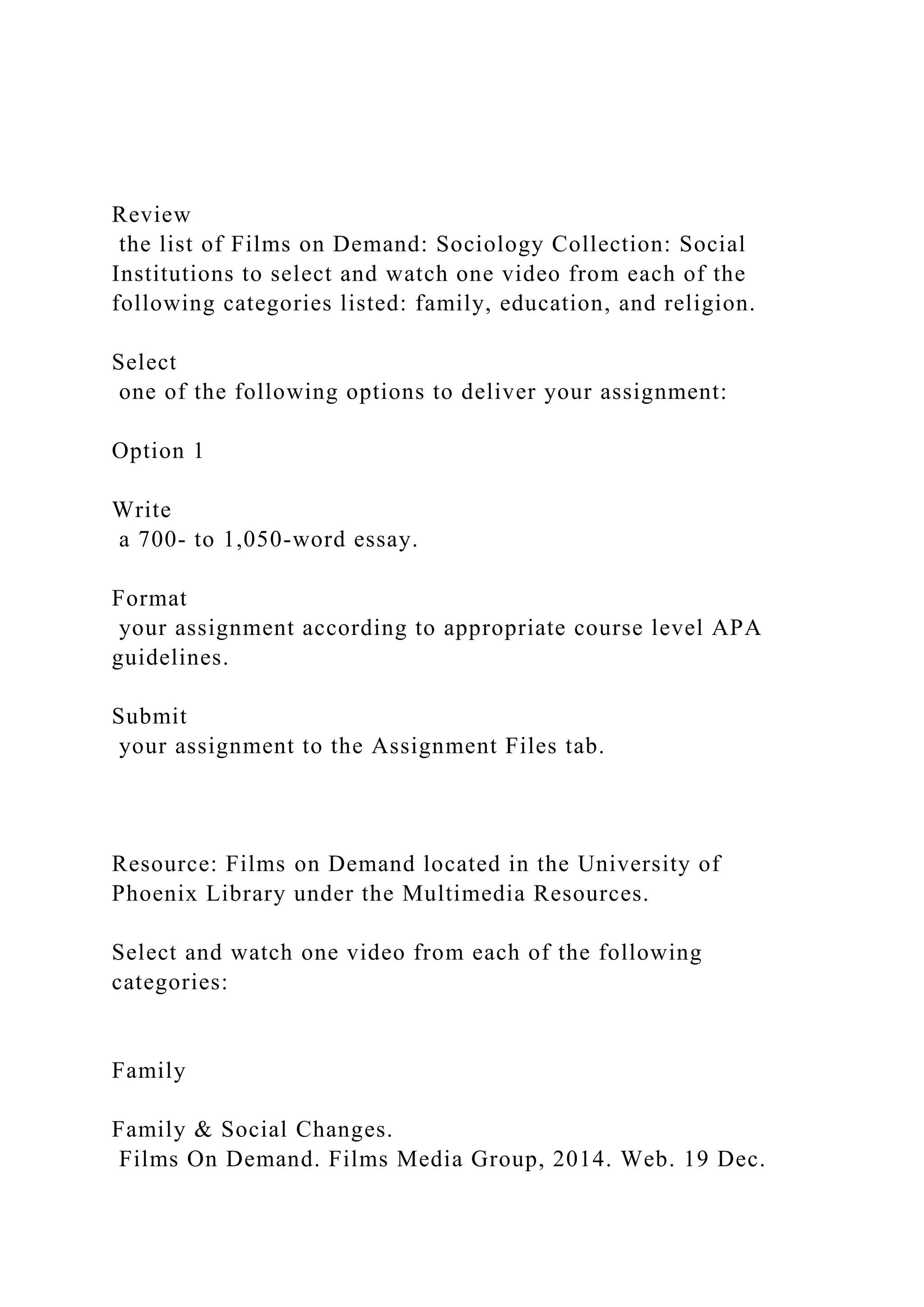 Review the list of Films on Demand Sociology Collection Soci.docx