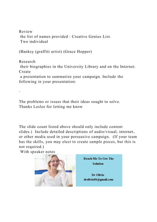 Review the list of names provided Creative Genius List. Two .docx ...