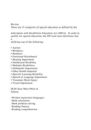 ReviewThere are 13 categories of special education as define.docx ...