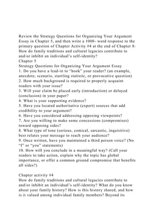 Review the Strategy Questions for Organizing Your Argument Essay.docx