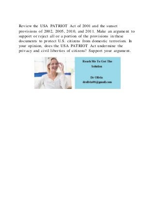 Review the USA PATRIOT Act of 2001 and the sunset provisions of 2002 | PDF