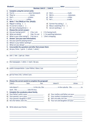 Review unit 5 e 6 | DOC