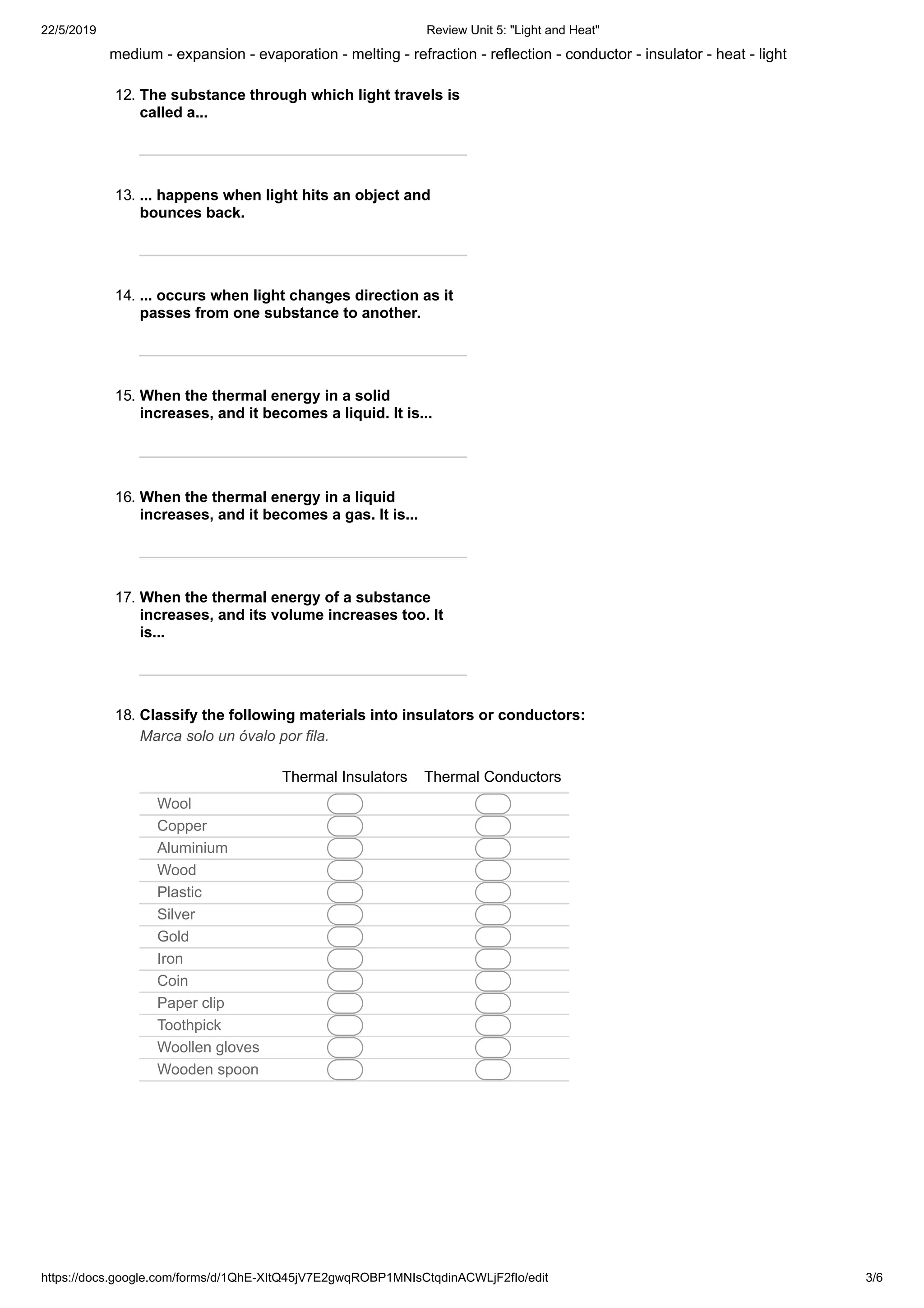 Review unit 5: Light and Heat | PDF | Physics | Science