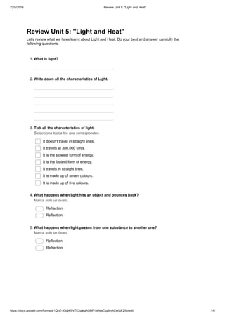 Review unit 5: Light and Heat | PDF | Physics | Science