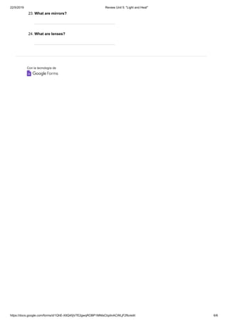 Review unit 5: Light and Heat | PDF | Physics | Science