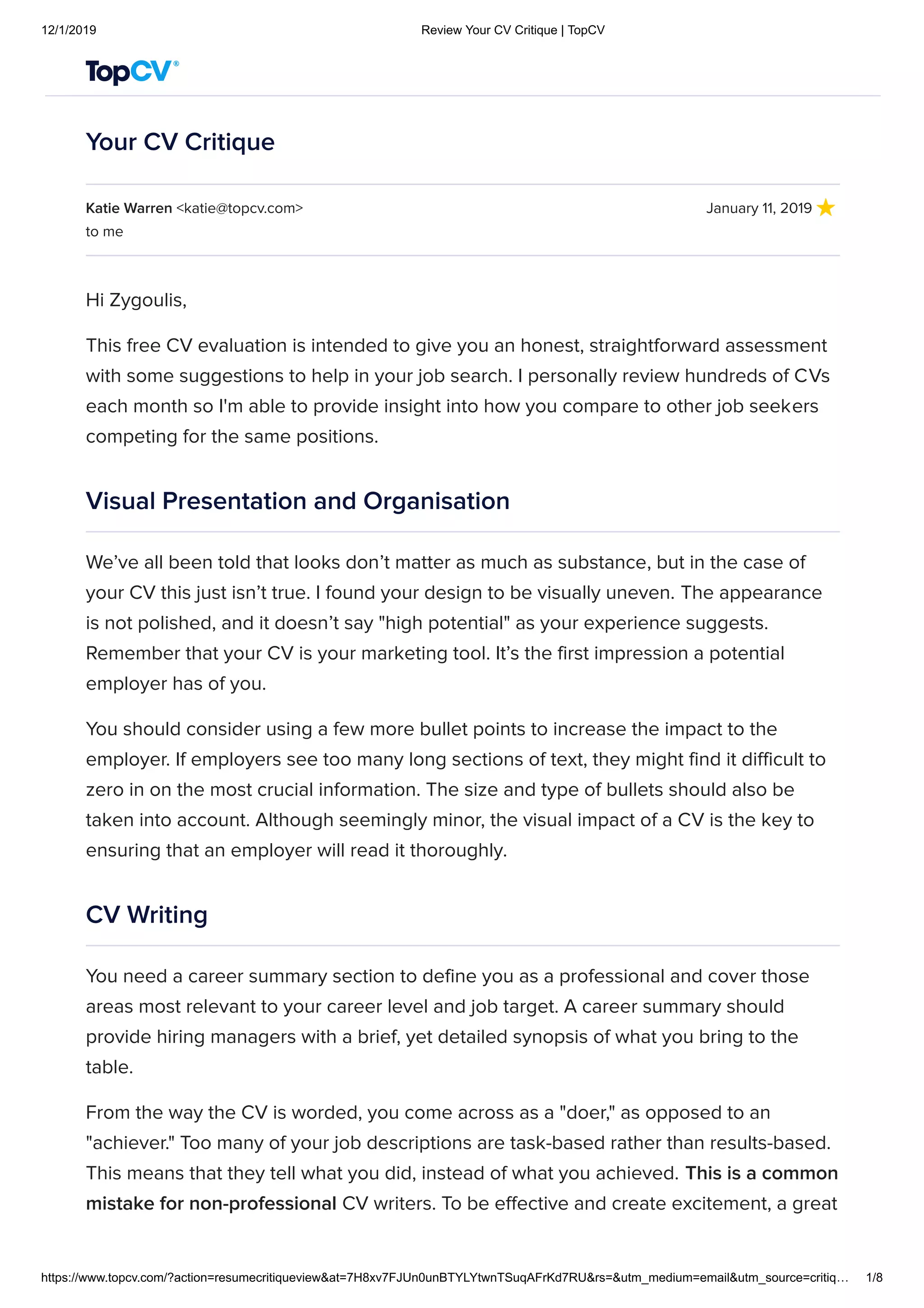Review your cv critique top cv | PDF