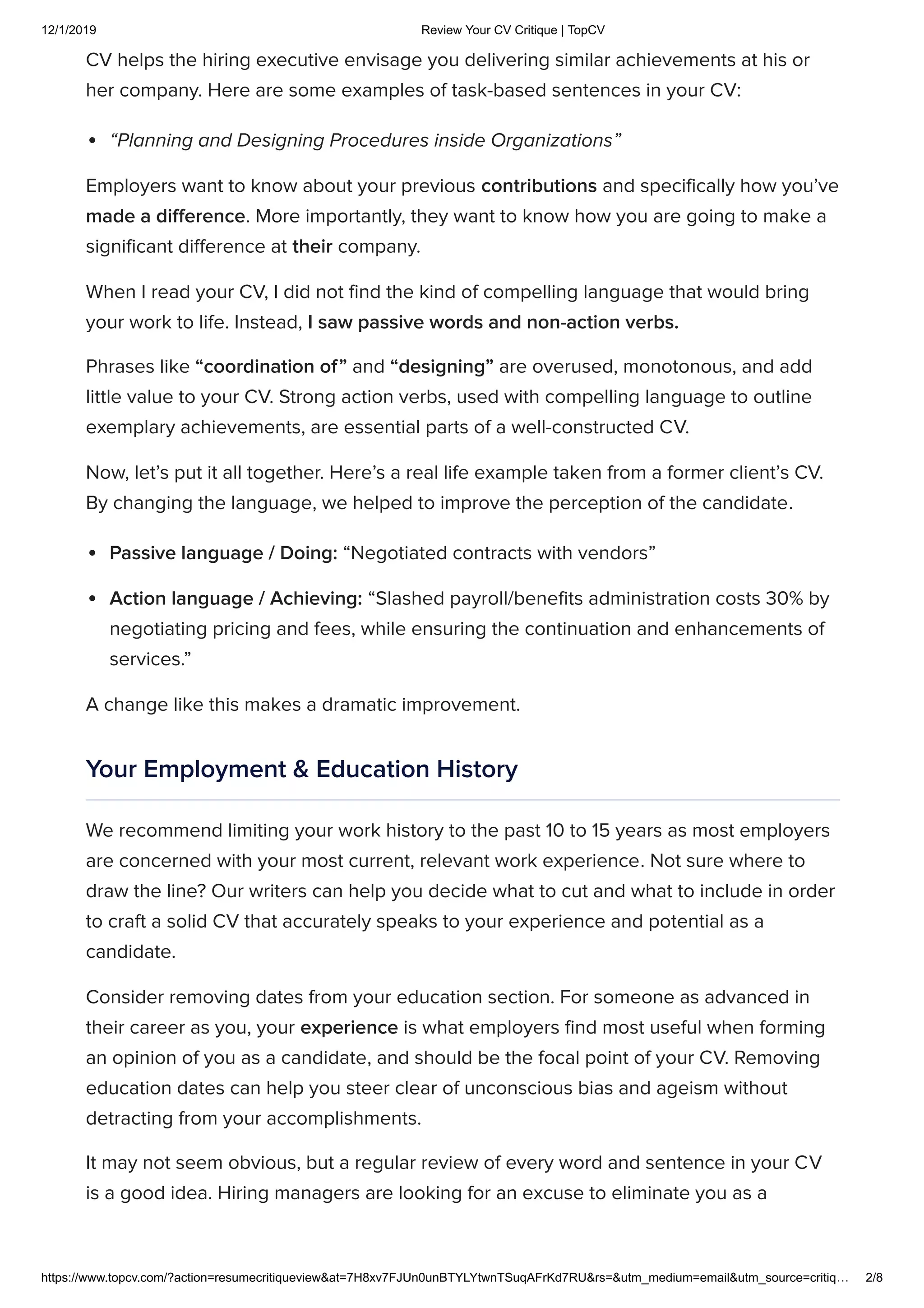Review your cv critique top cv | PDF