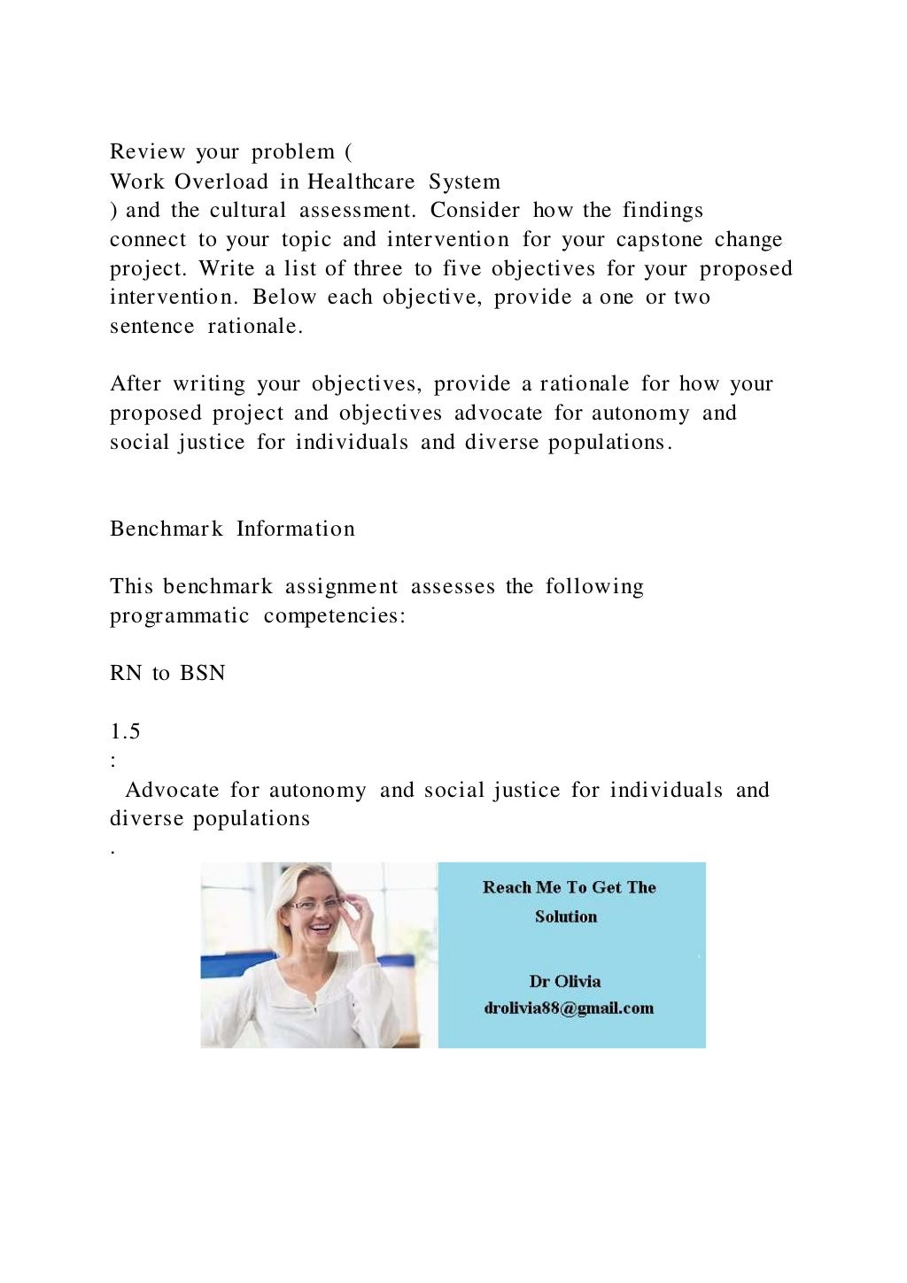 Review your problem (Work Overload in Healthcare System) and the | DOCX