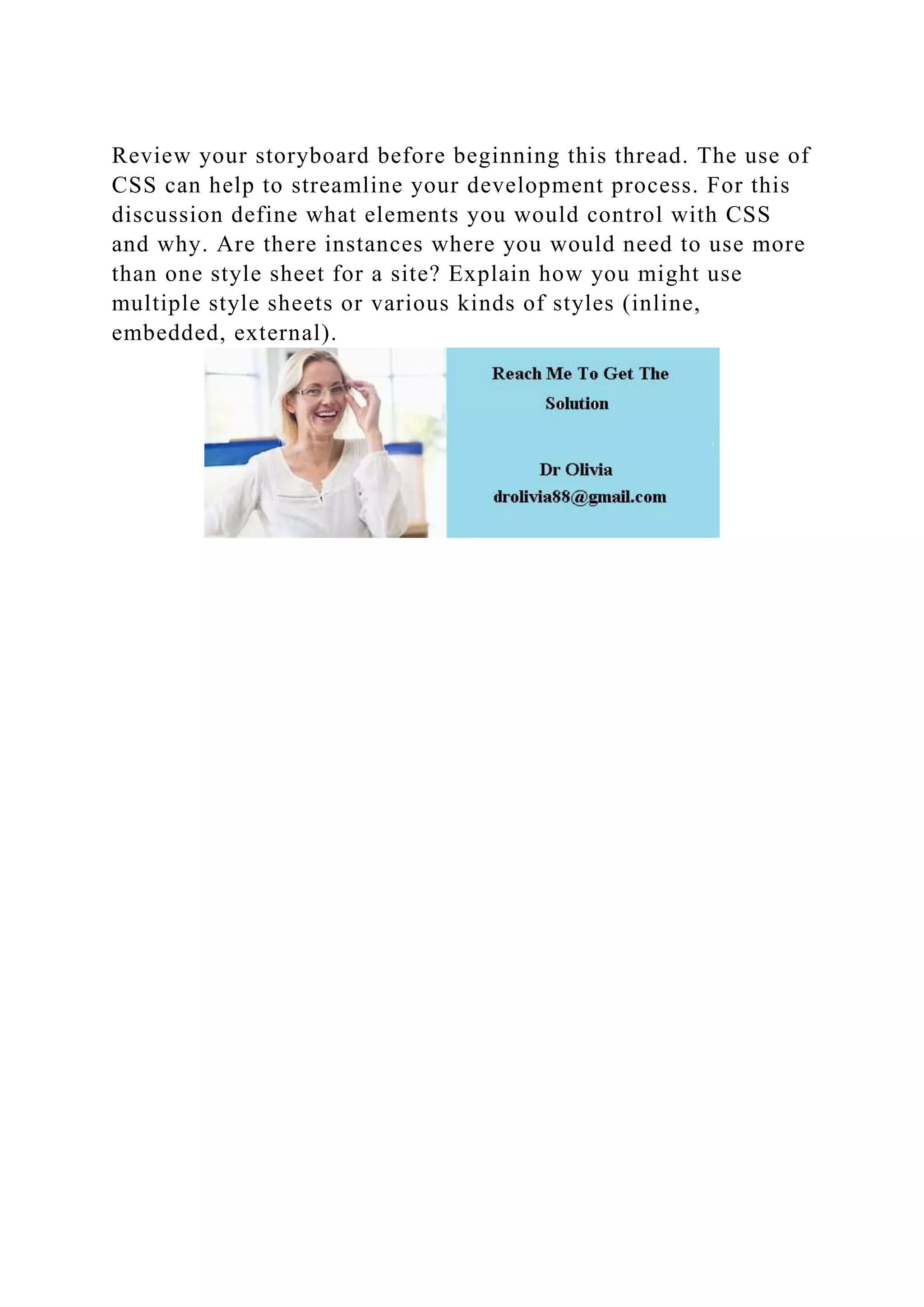 Review your storyboard before beginning this thread. The use of CSS .docx