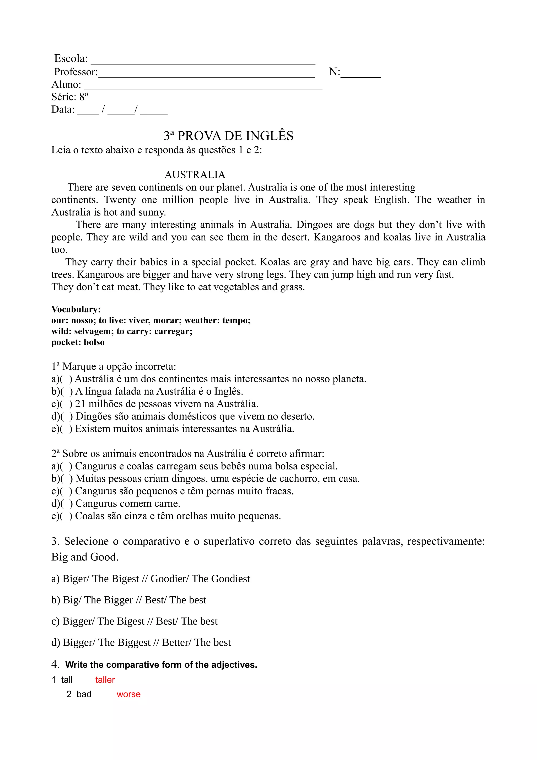 Revisao de ingles 8 ano 1 | ODT | Australia and Oceania Travel | Travel Locations