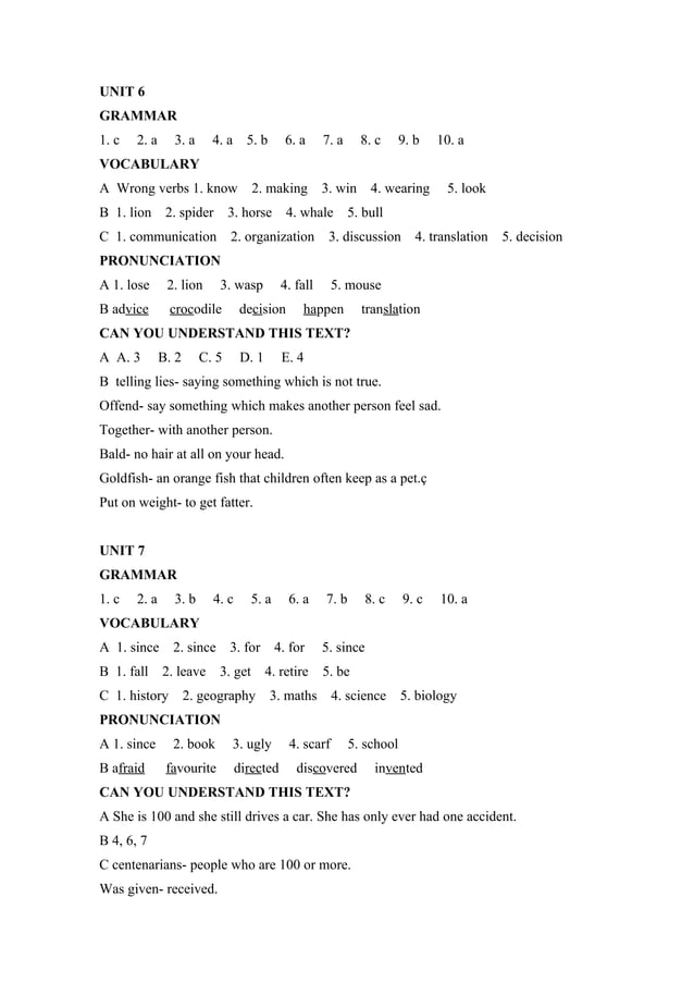 Revise and check answer key units 4 7 | DOC