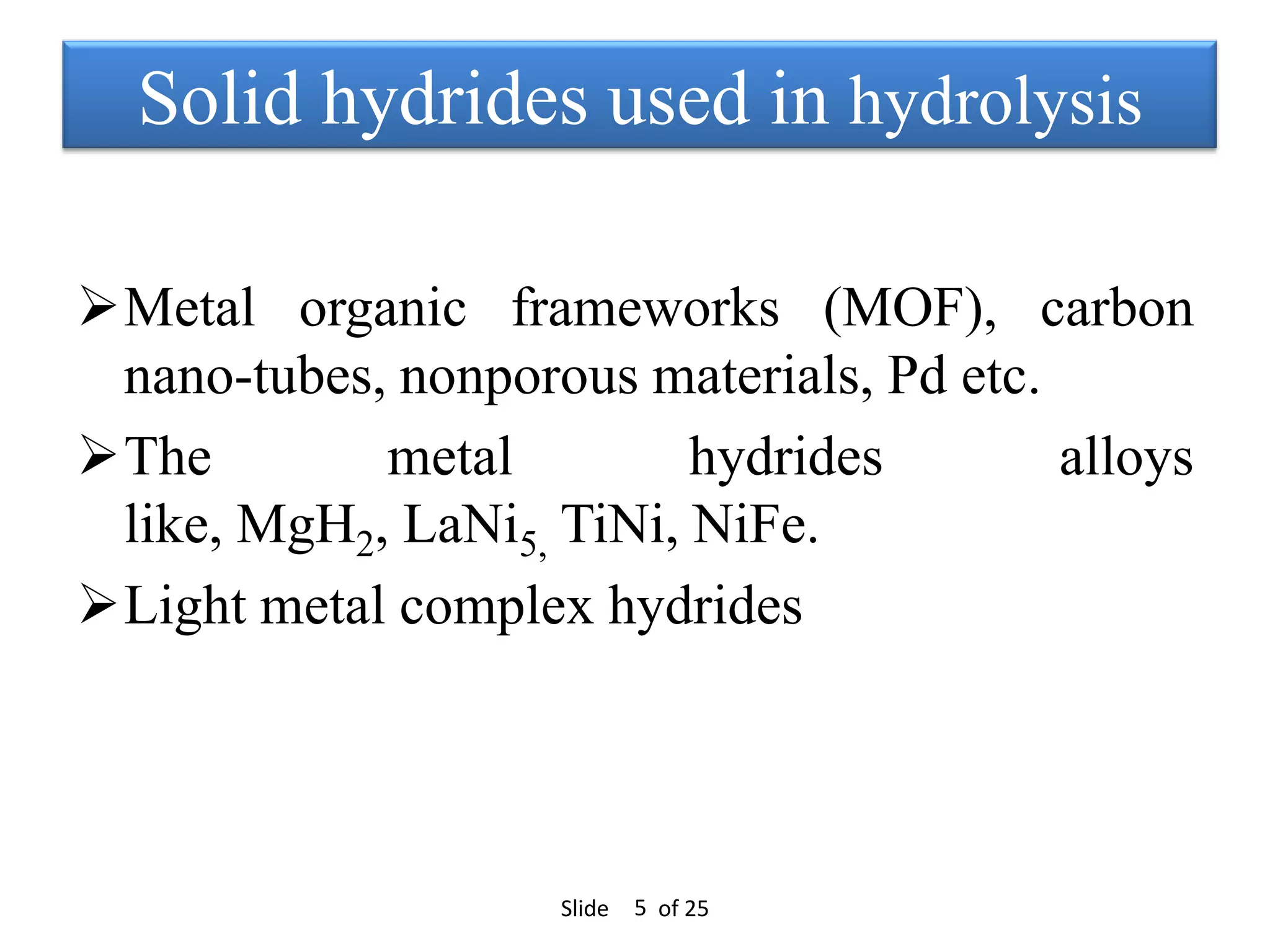 Hydrolysis of complex hydrides for hydrogen generation | PPTX