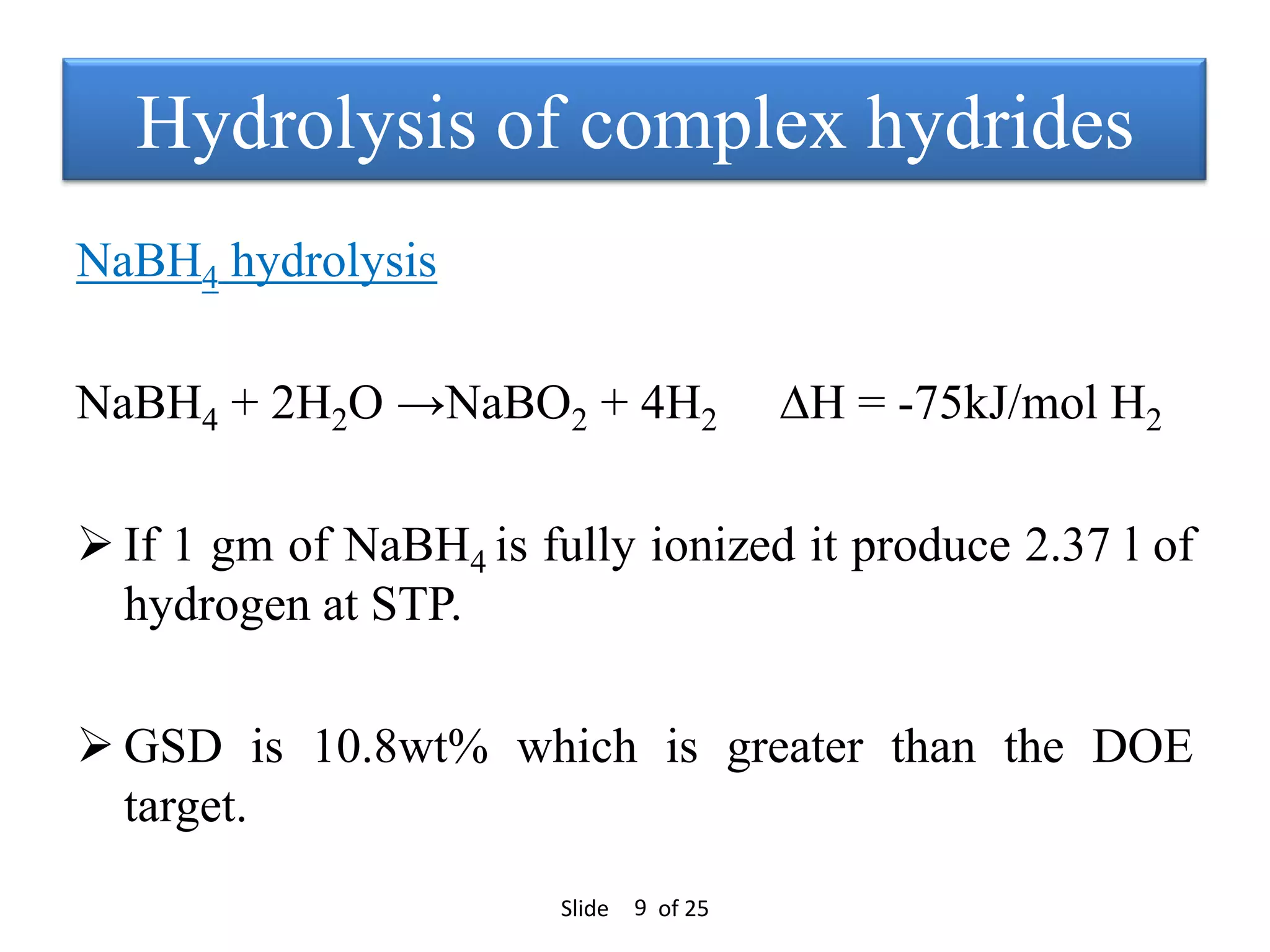 Hydrolysis of complex hydrides for hydrogen generation | PPTX