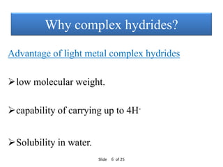 Hydrolysis of complex hydrides for hydrogen generation | PPTX