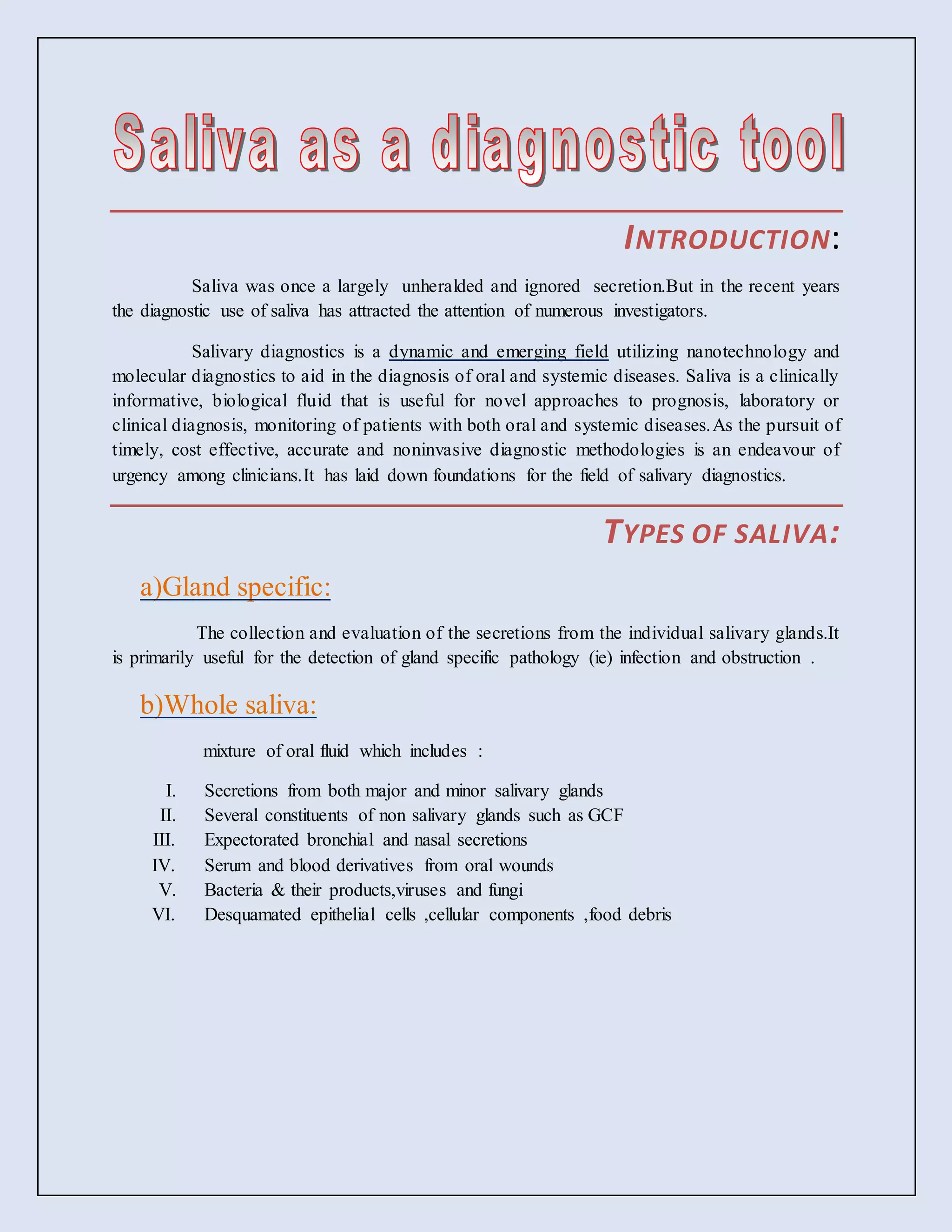 Revised saliva as a diagnostic tool | DOCX