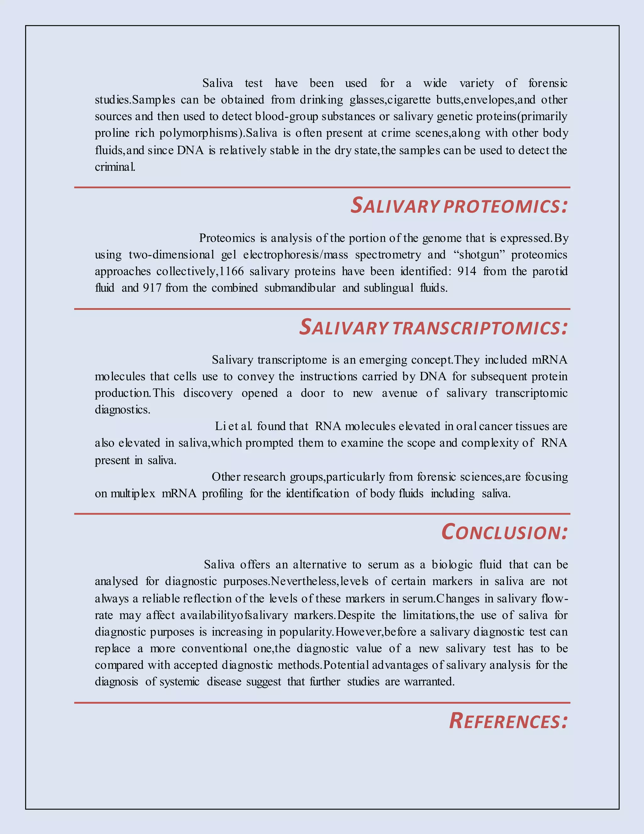 Revised saliva as a diagnostic tool | DOCX