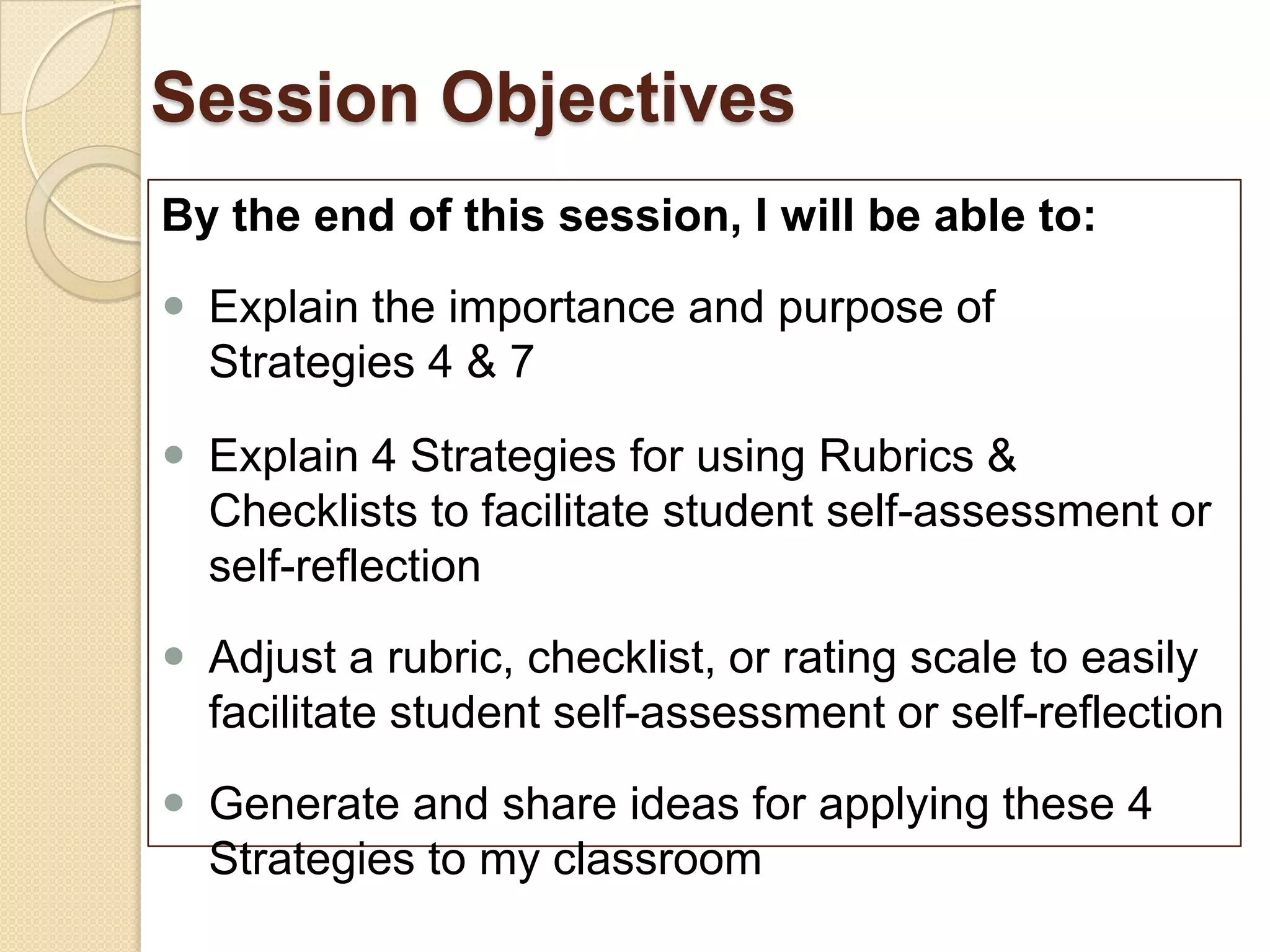 Revised using rubrics to facilitate self-assessment and self-reflection ...