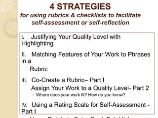 Revised using rubrics to facilitate self-assessment and self-reflection ...