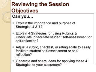 Revised using rubrics to facilitate self-assessment and self-reflection ...