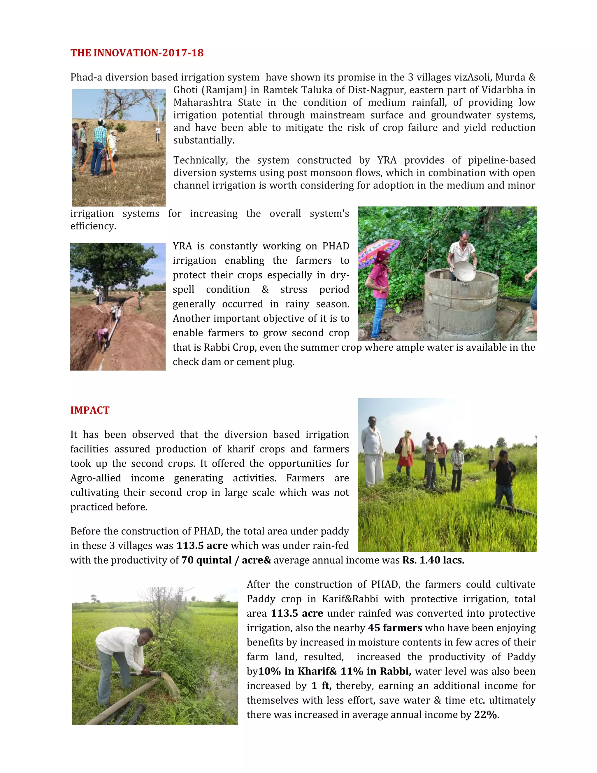 Enhancing Livelihood through Diversion based Irrigation | Yuva Rural ...