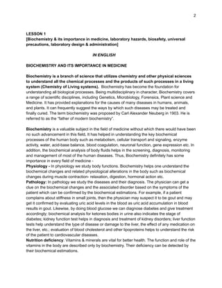 SOME BASIC CONCEPTS OF BIOCHEMISTRY (Lesson - 1: Biochemistry & its ...